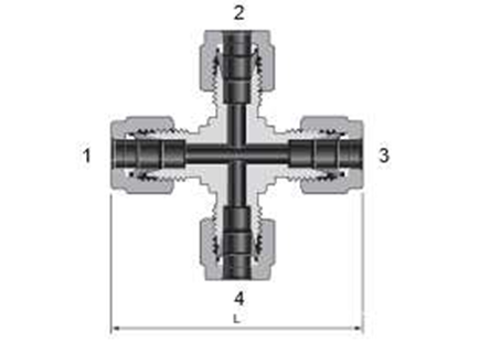 Four-way 4-way reducer